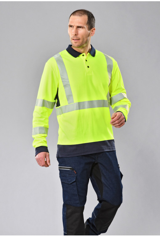 Visio Mesh high-visibility long-sleeved polo shirt | DMD France