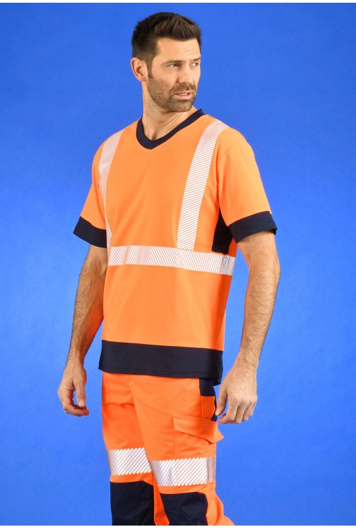 Visio Mesh high-visibility MC V-neck T-shirt | DMD France